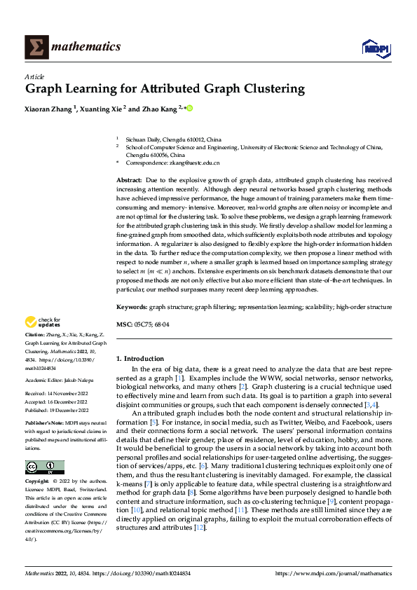 Pdf Graph Learning For Attributed Graph Clustering