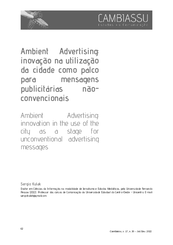 (PDF) Ambient Advertising: innovation in the use of the city as a stage ...