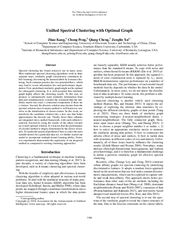 Pdf Unified Spectral Clustering With Optimal Graph Zhao Kang
