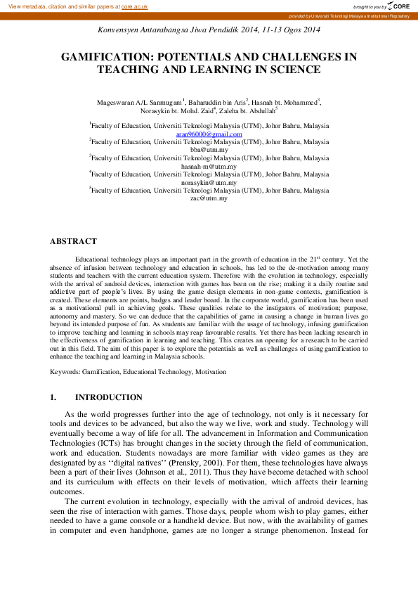 (PDF) Gamification: Potentials and Challenges in Teaching and Learning ...