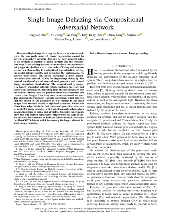 (PDF) Single-Image Dehazing via Compositional Adversarial Network