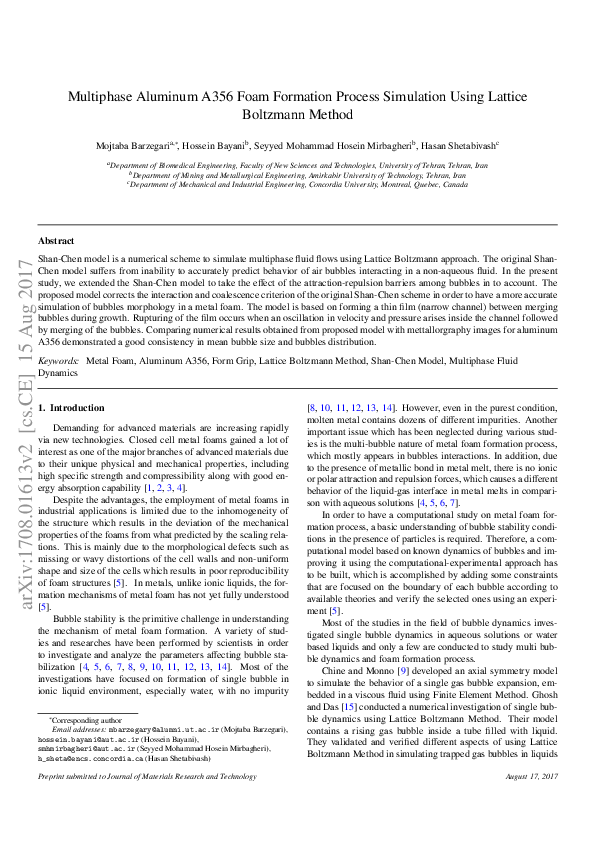 Pdf Multiphase Aluminum A356 Foam Formation Process Simulation Using Lattice Boltzmann Method