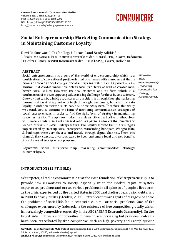 (PDF) Social Entrepreneurship Marketing Communication Strategy in ...
