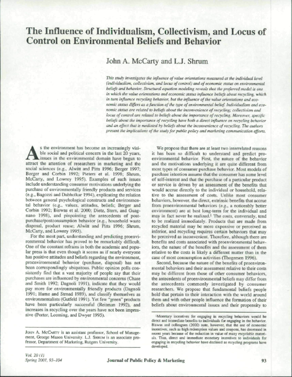 (PDF) The Influence of Individualism, Collectivism, and Locus of ...