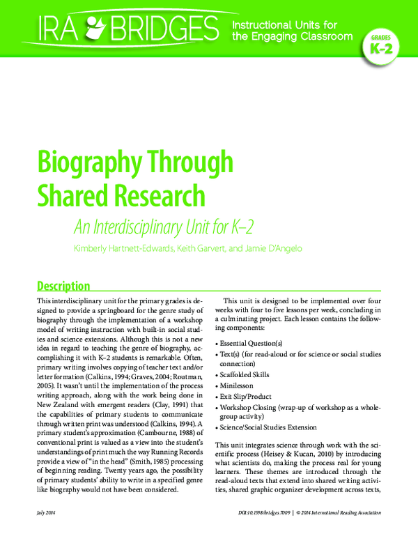 (PDF) Biography Through Shared Research: An Interdisciplinary Unit for K–2