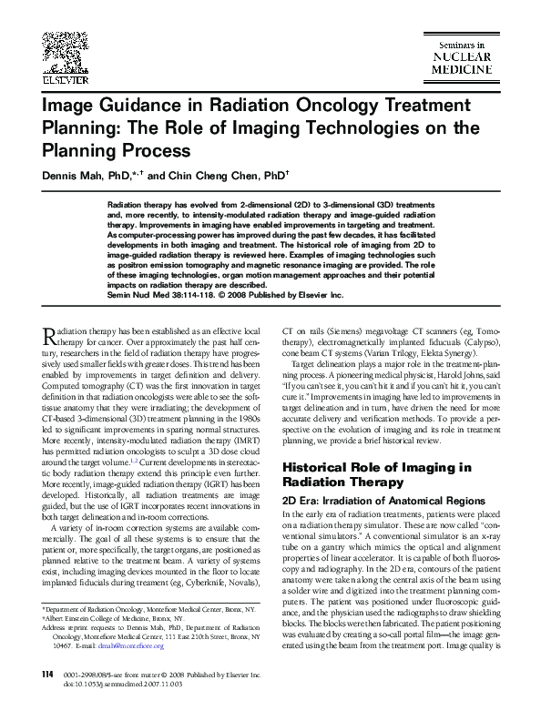 (PDF) Image Guidance in Radiation Oncology Treatment Planning: The Role ...