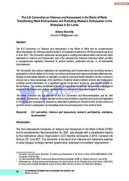 (PDF) The ILO Convention on Violence and Harassment in the World of ...