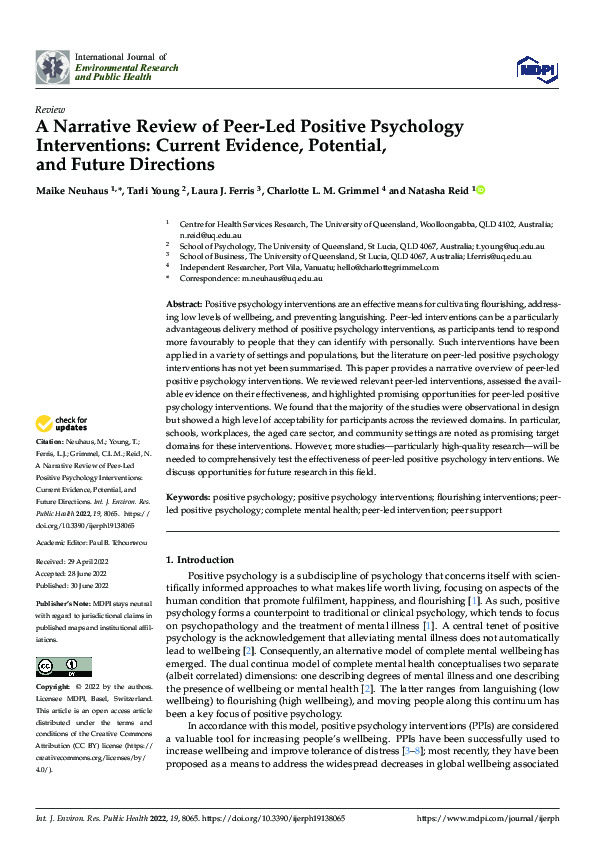 (PDF) A Narrative Review of Peer-Led Positive Psychology Interventions ...