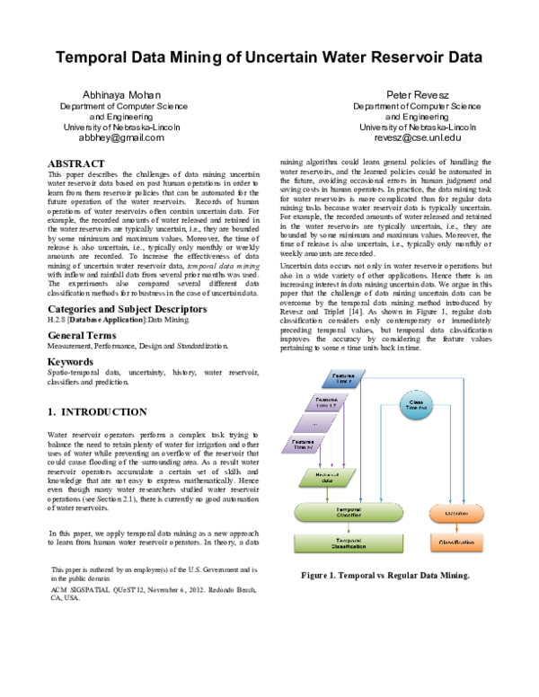 Pdf Temporal Data Mining Of Uncertain Water Reservoir Data Abhinaya Mohan