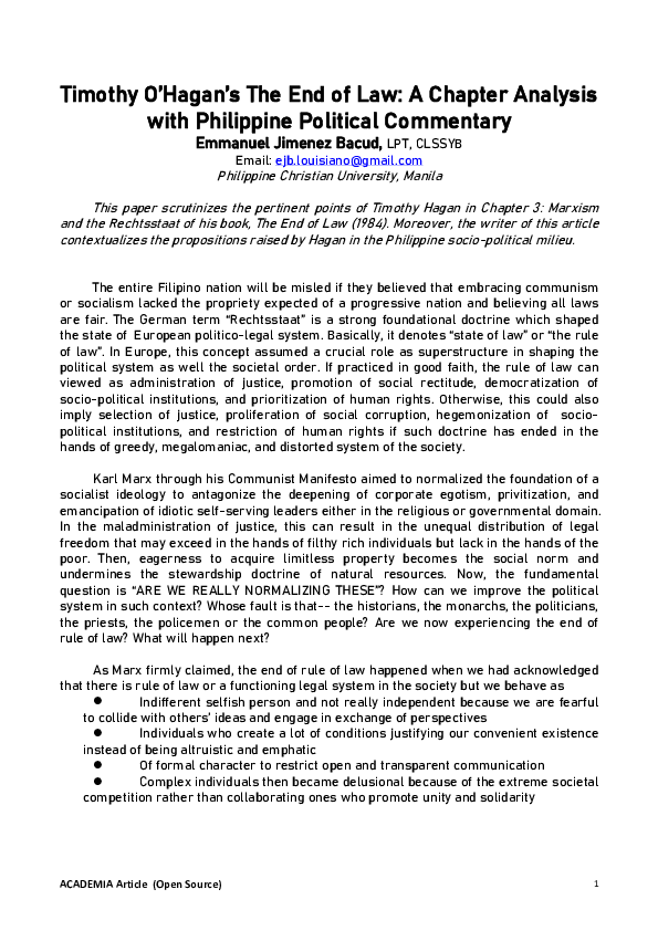 (PDF) Timothy O'Hagan's The End of Law: A Chapter Analysis with ...
