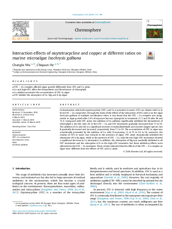 (PDF) Interaction effects of oxytetracycline and copper at different ...