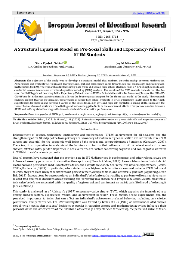 (PDF) A Structural Equation Model on Pro-Social Skills and Expectancy ...
