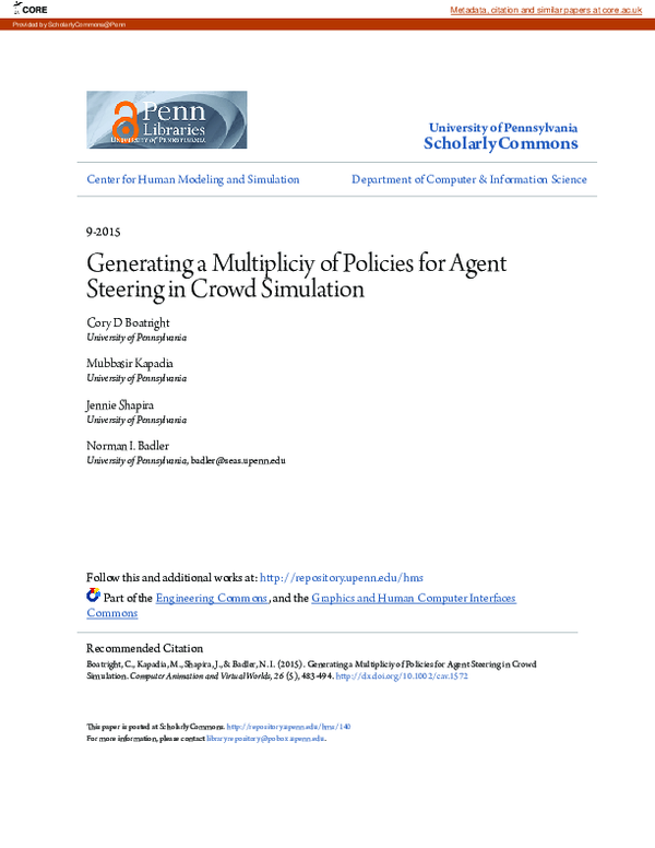 (PDF) Generating a Multipliciy of Policies for Agent Steering in Crowd Simulation