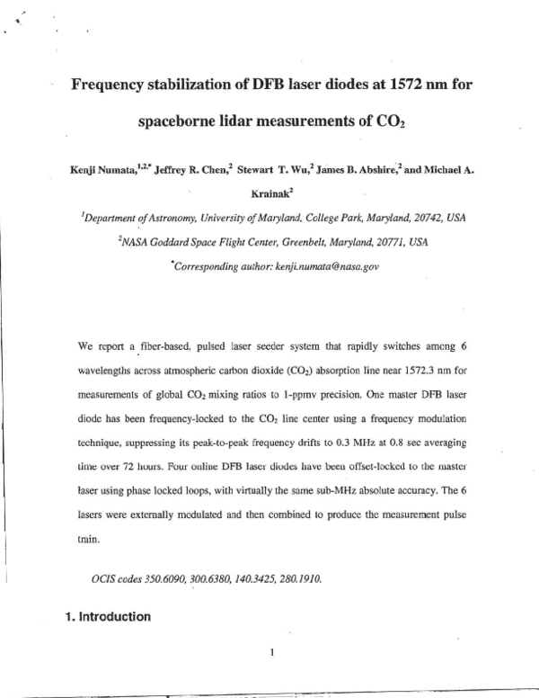 (PDF) Frequency Stabilization of DFB Laser Diodes at 1572 nm for Spaceborne Lidar Measurements ...