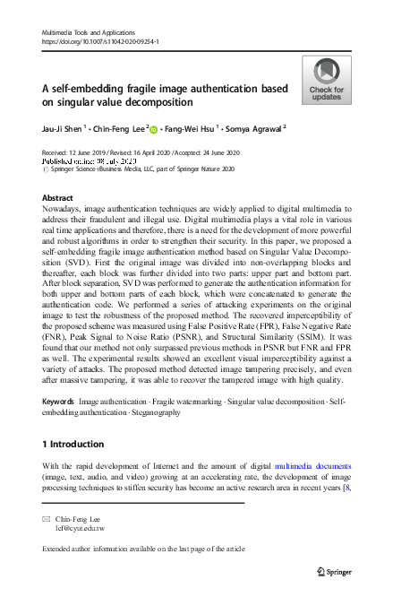Pdf A Self Embedding Fragile Image Authentication Based On Singular Value Decomposition