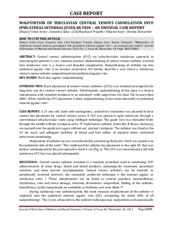 (PDF) Malposition of Subclavian Central Venous Cannulation Into ...