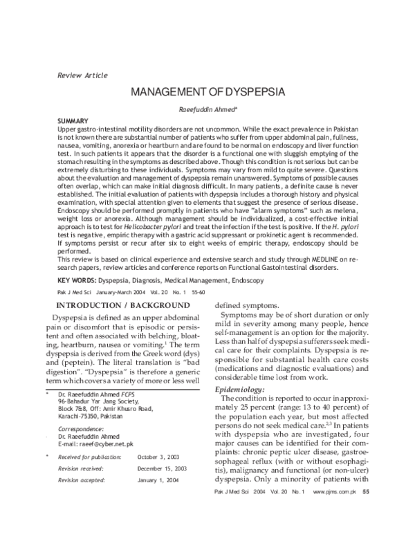 (PDF) Management of Dyspepsia