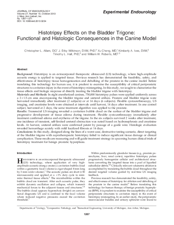 (PDF) Histotripsy Effects on the Bladder Trigone: Functional and ...