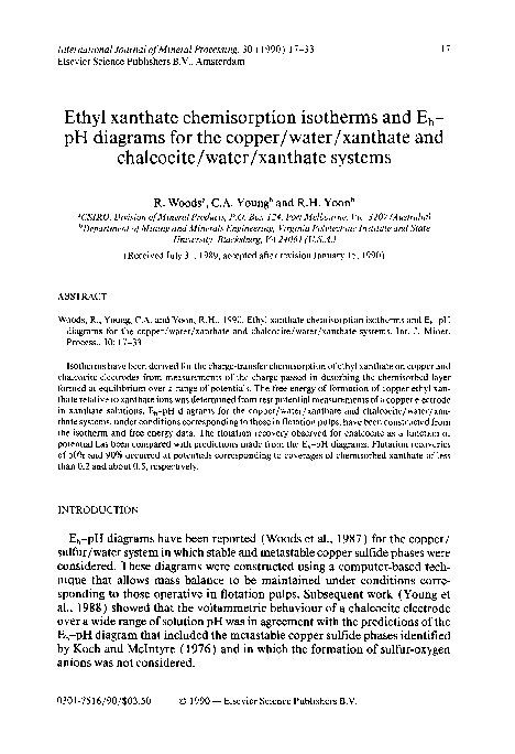 (PDF) Ethyl xanthate chemisorption isotherms and Eh-pH diagrams for the ...