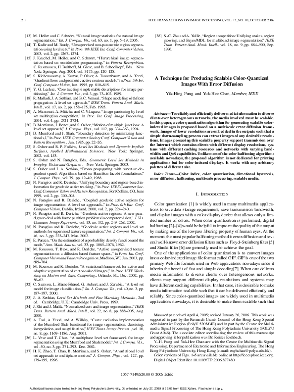 Pdf A Technique For Producing Scalable Color Quantized Images With Error Diffusion