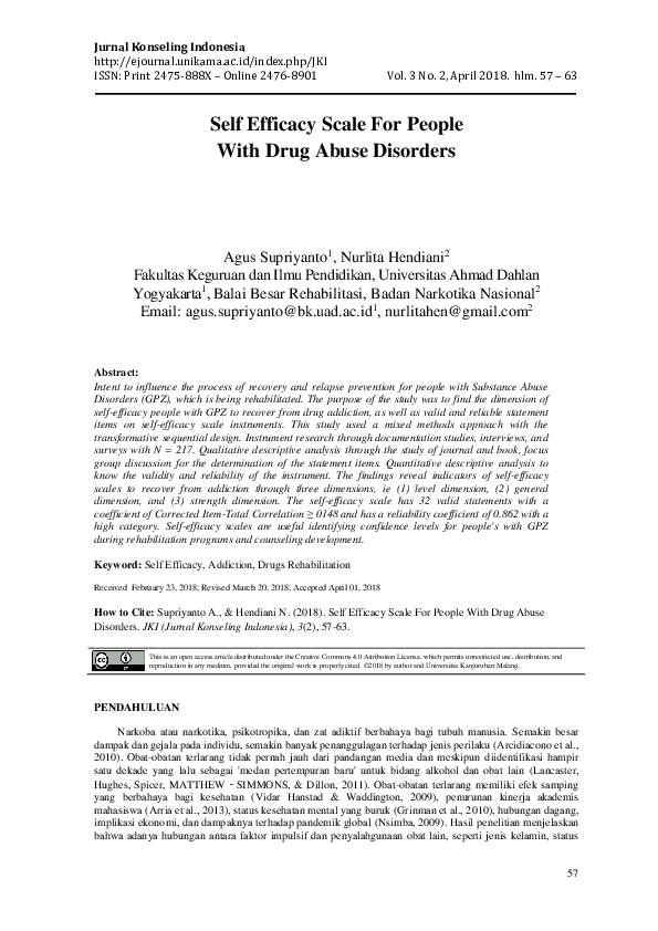 (PDF) Self Efficacy Scale For People With Drug Abuse Disorders