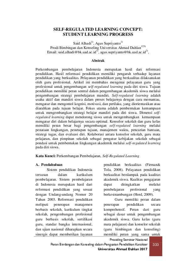 (PDF) Self-Regulated Learning Concept: Student Learning Progress