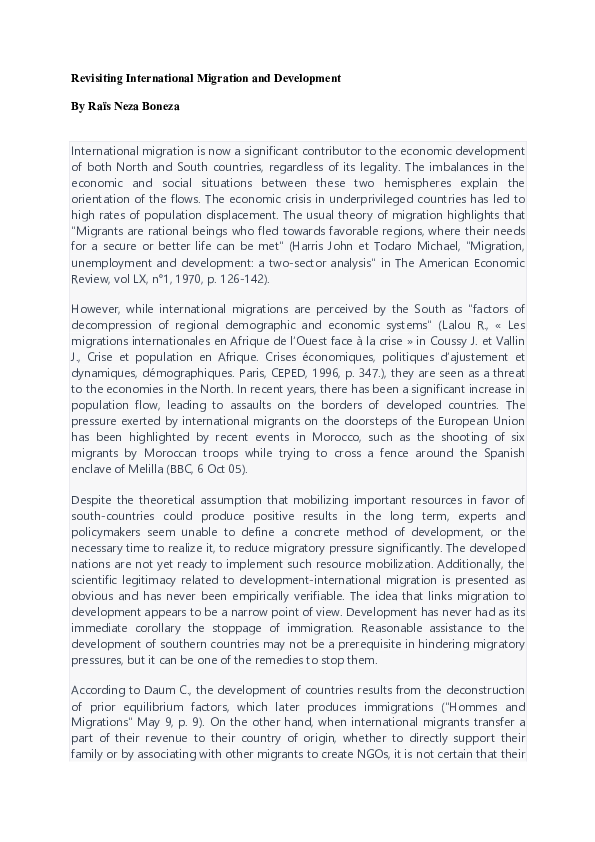 (PDF) Revisiting International Migration and Development