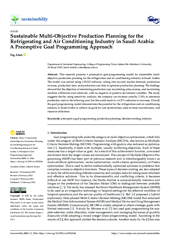 (PDF) Sustainable Multi-Objective Production Planning for the Refrigerating and Air Conditioning ...