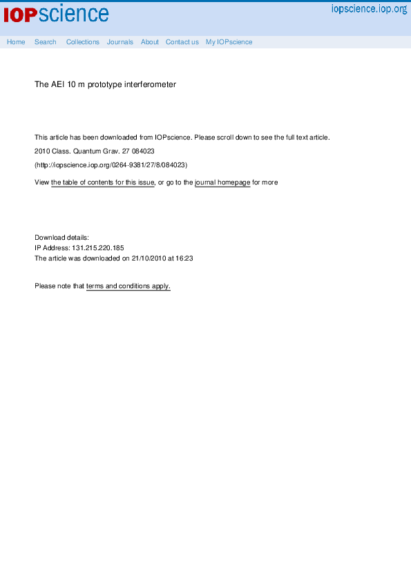 (PDF) The AEI 10 m prototype interferometer