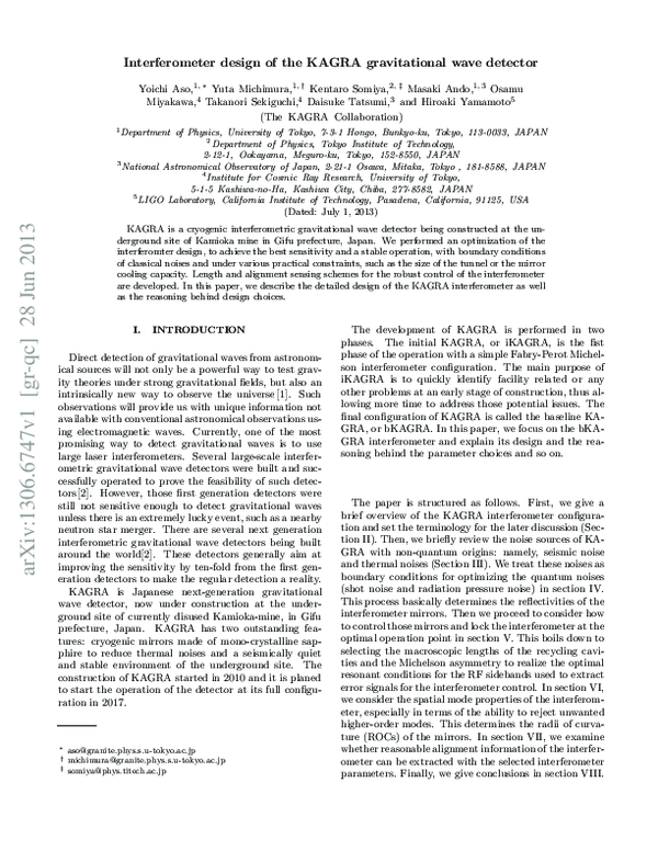 (PDF) Interferometer design of the KAGRA gravitational wave detector ...