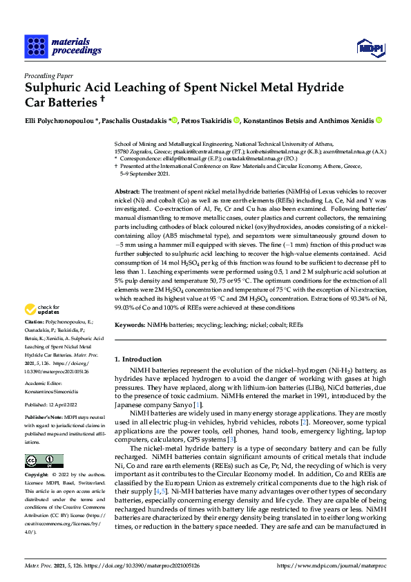 (PDF) Sulphuric Acid Leaching of Spent Nickel Metal Hydride Car ...