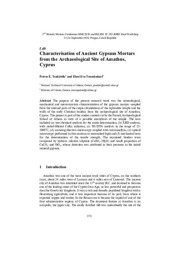 (PDF) Characterisation of Ancient Gypsum Mortars from the ...