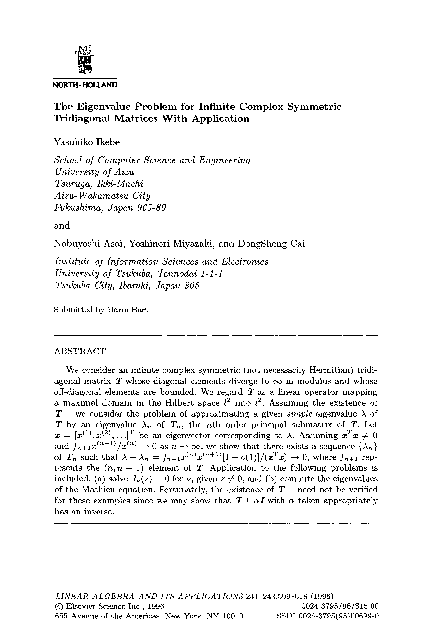 Pdf The Eigenvalue Problem For Infinite Complex Symmetric Tridiagonal Matrices With