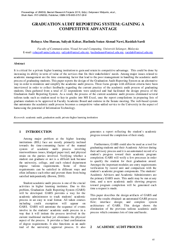 (PDF) Graduation Audit Reporting System: Gaining a Competitive Advantage