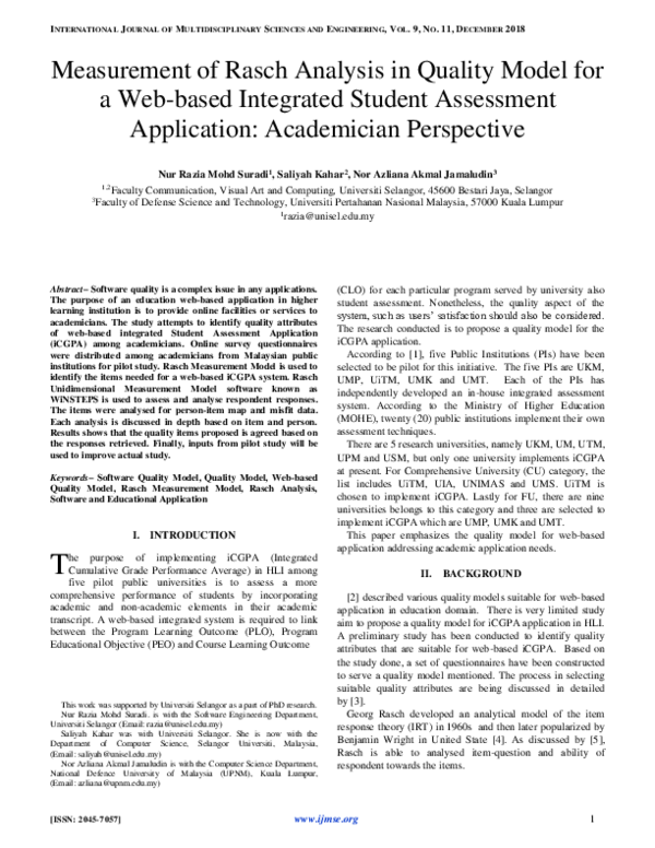 (PDF) Measurement of Rasch Analysis in Quality Model for a Web-based Integrated Student ...