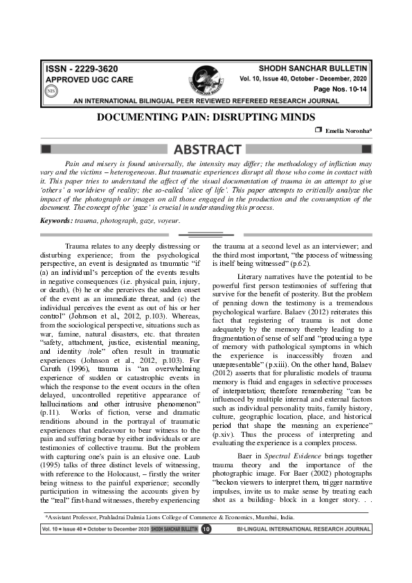 (PDF) DOCUMENTING PAIN: DISRUPTING MINDS