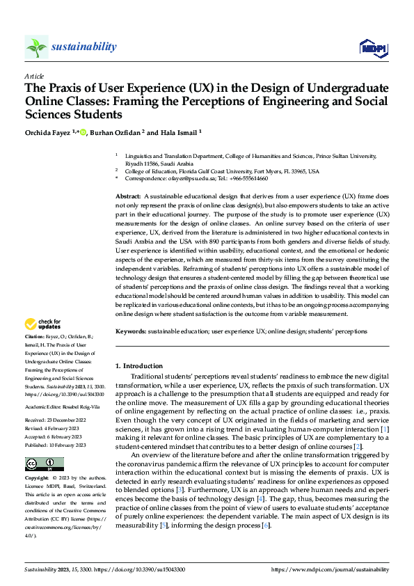 (PDF) The Praxis of User Experience (UX) in the Design of Undergraduate Online Classes: Framing ...