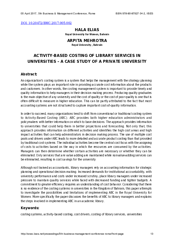 (PDF) Activity-Based Costing of Library Services in Universities – a ...