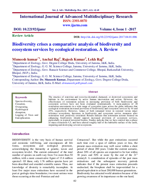 (PDF) Biodiversity crises a comparative analysis of biodiversity and ...