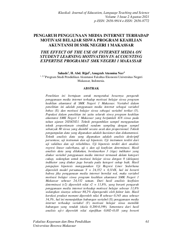 (PDF) Pengaruh Penggunaan Media Internet Terhadap Motivasi Belajar Siswa Program Keahlian ...