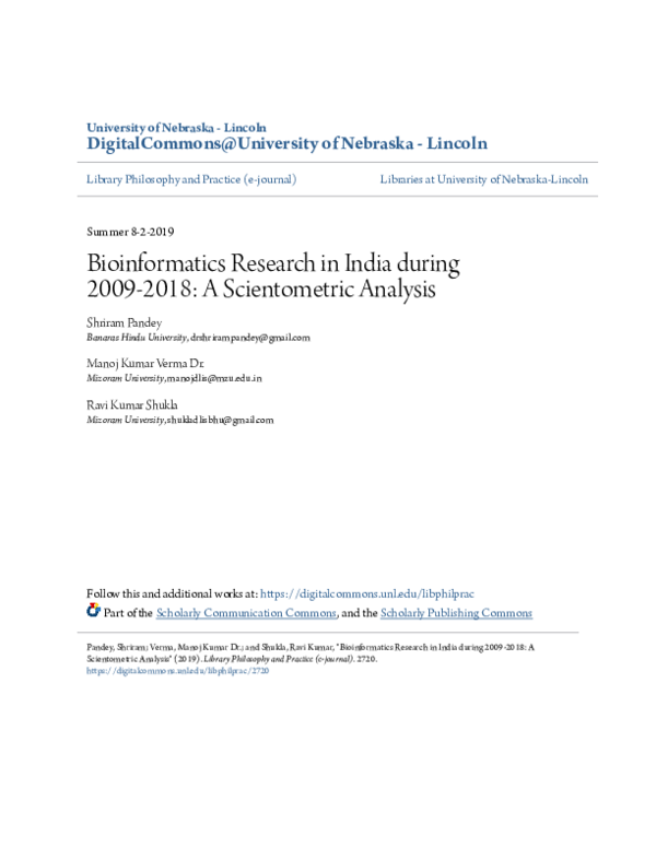 (PDF) Bioinformatics Research in India during 2009-2018: A ...
