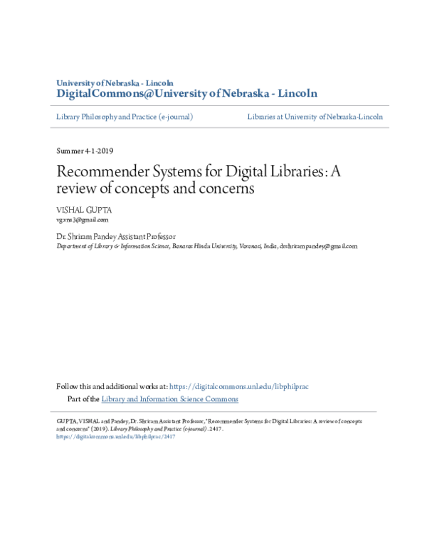 (PDF) Recommender Systems for Digital Libraries: A Review of Concepts ...