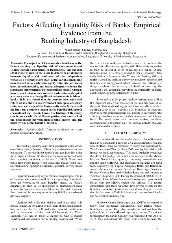 (PDF) Factors Affecting Liquidity Risk of Banks: Empirical Evidence ...