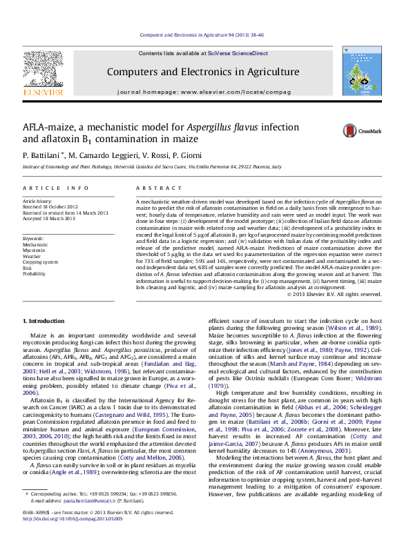 (PDF) AFLA-maize, a mechanistic model for Aspergillus flavus infection ...