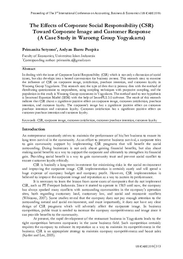 (PDF) The Effects of Corporate Social Responsibility (CSR) Toward Corporate Image and Customer ...