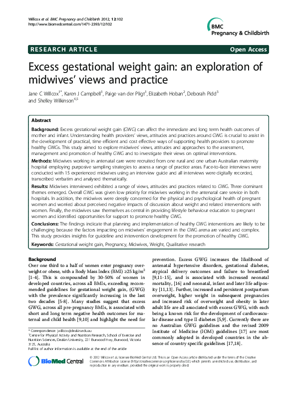 (PDF) Excess gestational weight gain: an exploration of midwives’ views ...