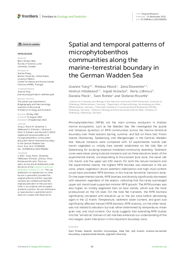 Pdf Spatial And Temporal Patterns Of Microphytobenthos Communities