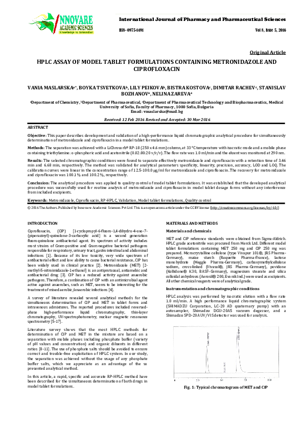 (PDF) HPLC Assay of Model Tablet Formulations Containing Metronidazole ...