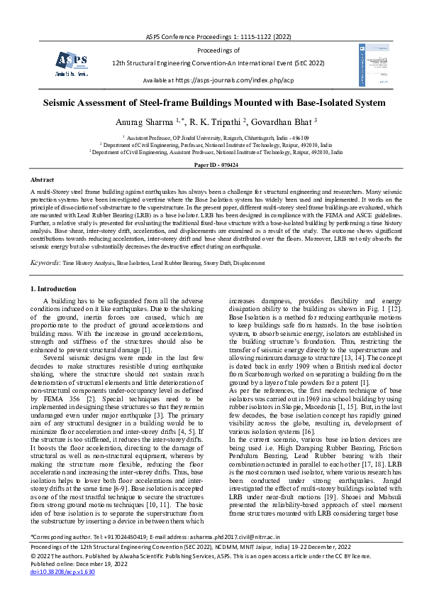 (PDF) Seismic Assessment of Steel-frame Buildings Mounted with Base ...