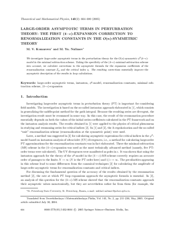(PDF) Large-order asymptotic terms in perturbation theory: The first (4-ε)-expansion correction ...
